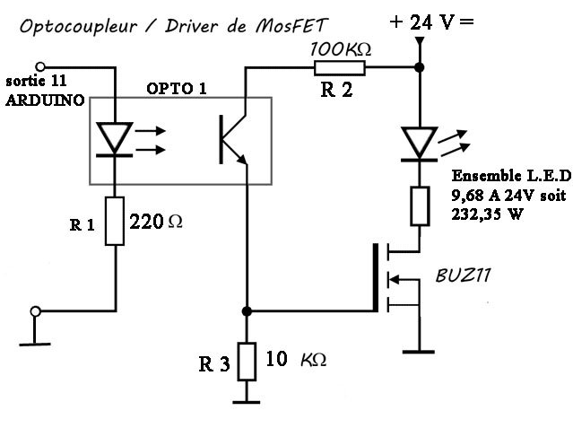 optocoupleur et MOSFET via Arduino uno
